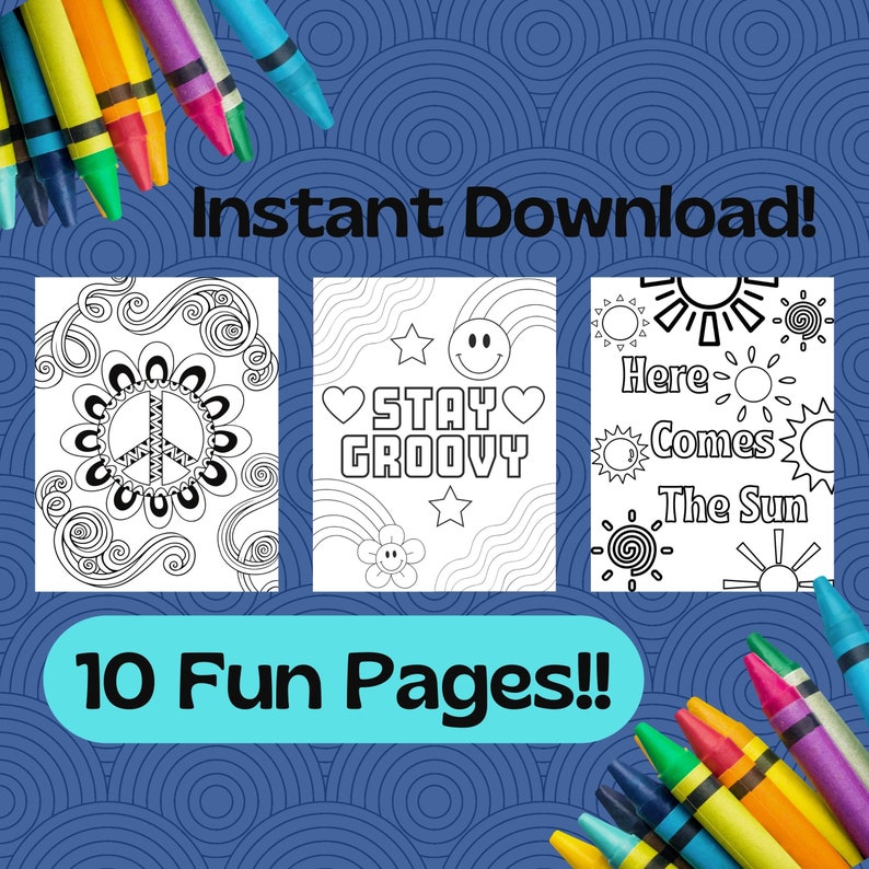 Volume 2! 10 Retro Groovy Coloring Pages, Printable Coloring, Kids ...