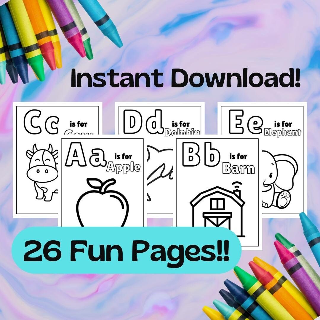 26 Printable Alphabet Pages - Coloring Pages - Digital Download - Kids ...