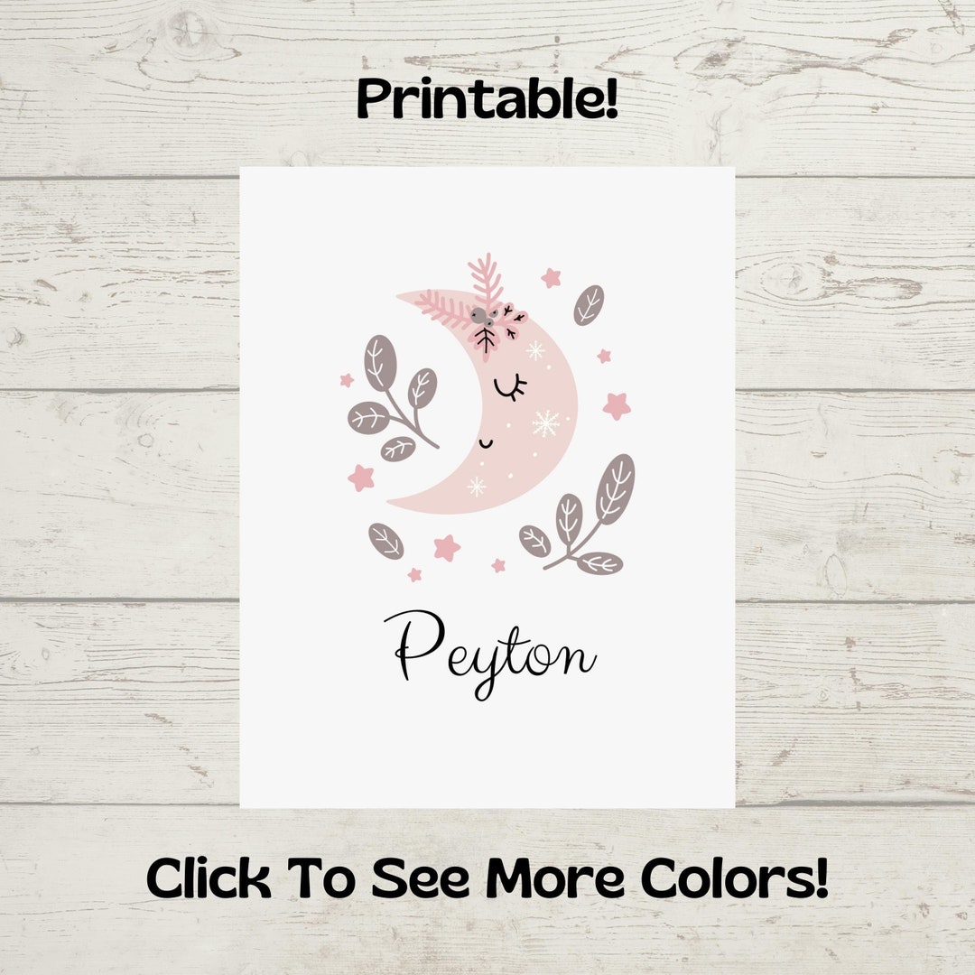 Personalized Moon & Stars Name Printable, Custom Name Print, Baby Name ...
