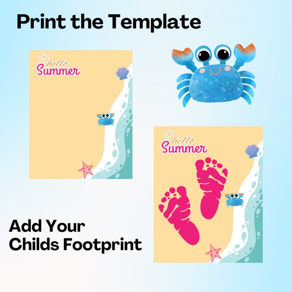 Summer Handprint Footprint Craft, Kids Keepsakes, Printable Handprint ...