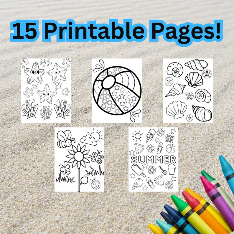 15 Summer Coloring Pages - Summer Party Favors - Pool Party - Kids ...