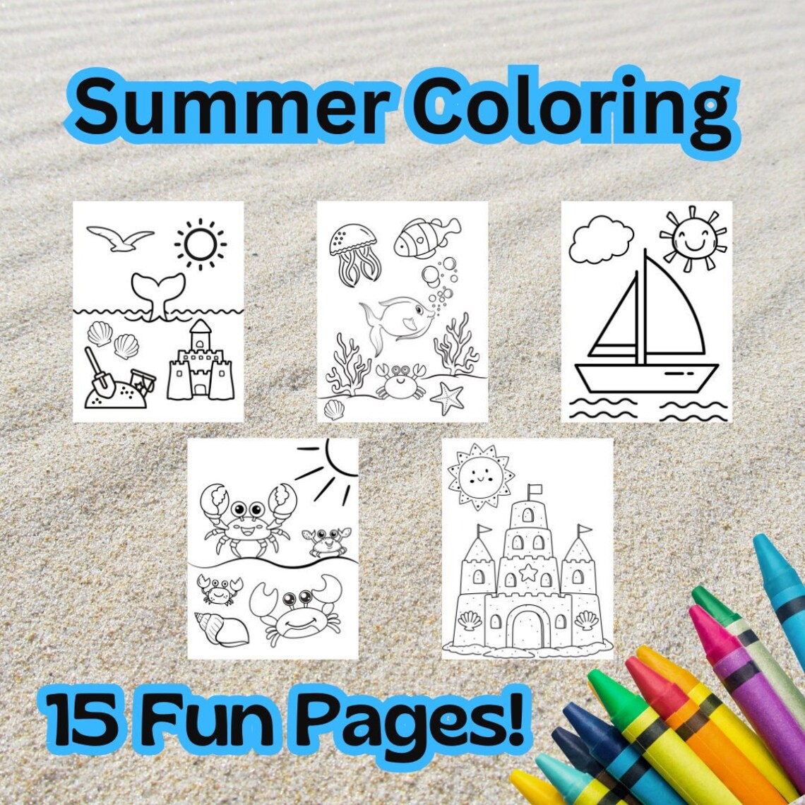 15 Summer Coloring Pages - Summer Party Favors - Pool Party - Kids ...