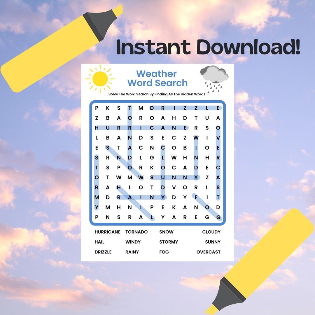 Weather Word Search Kids Activity Printable Instant - Etsy