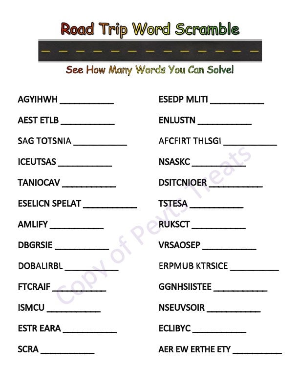 Road Trip Word Scramble Kids Activity Printable Travel - Etsy