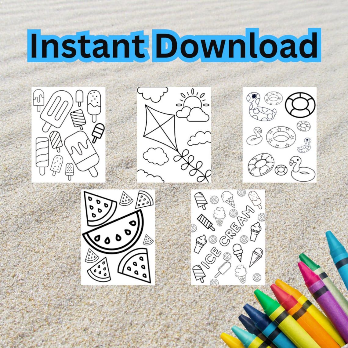 15 Summer Coloring Pages - Summer Party Favors - Pool Party - Kids ...