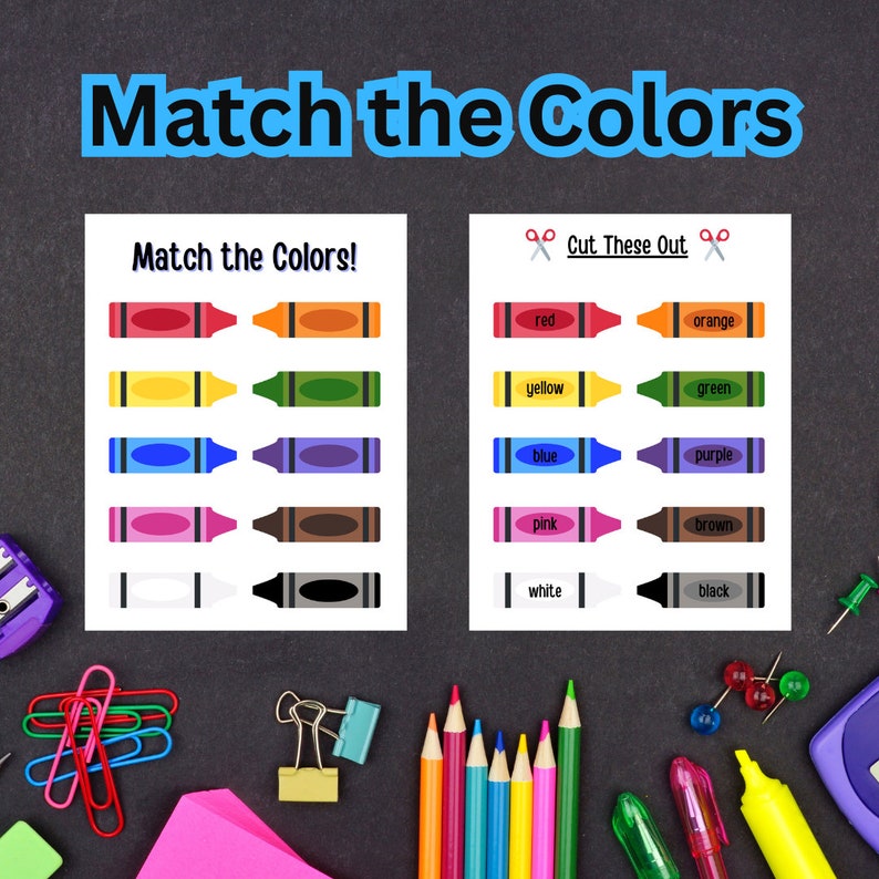 Color Matching Game for Kids, Educational Worksheet, Crayon Color ...