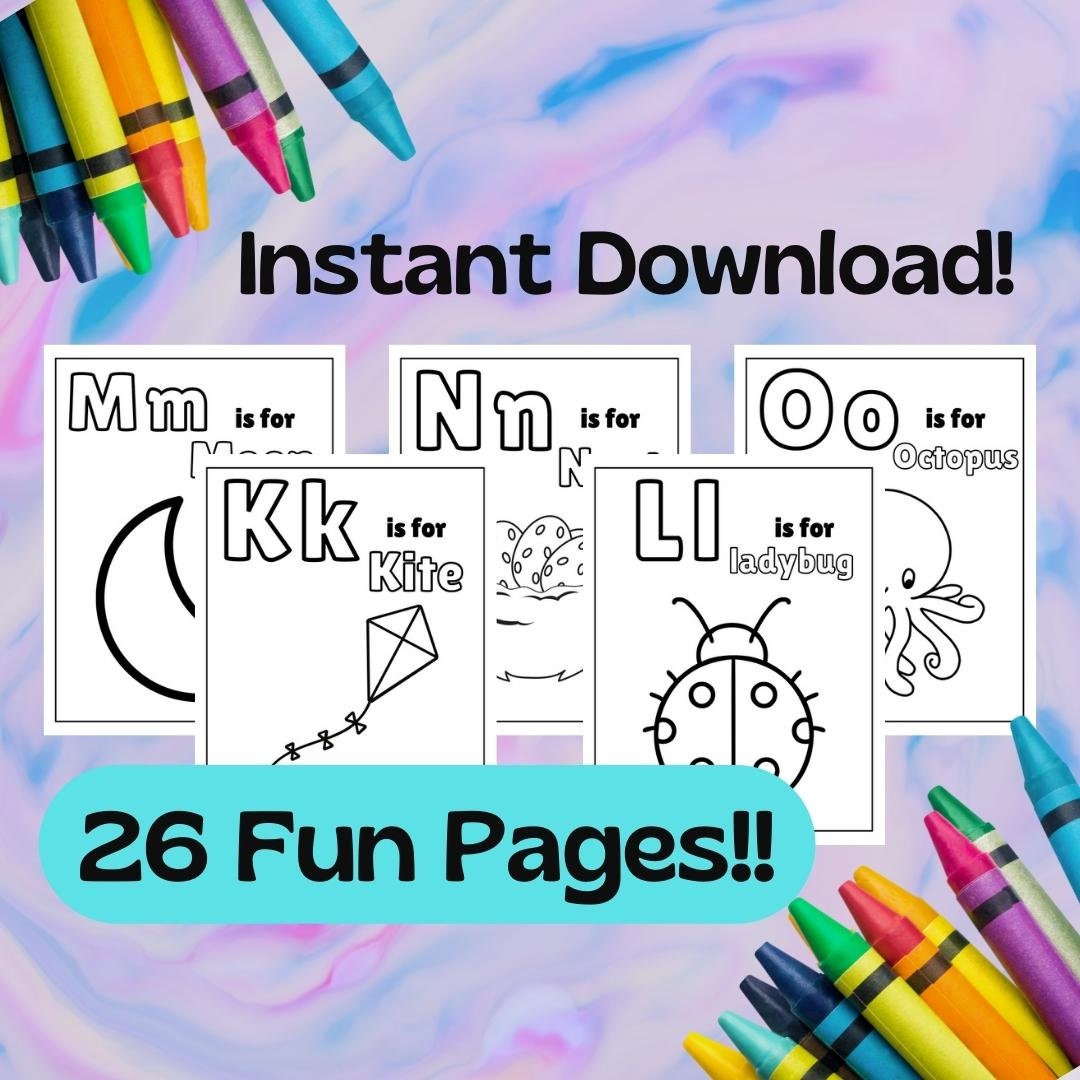 26 Printable Alphabet Pages - Coloring Pages - Digital Download - Kids ...