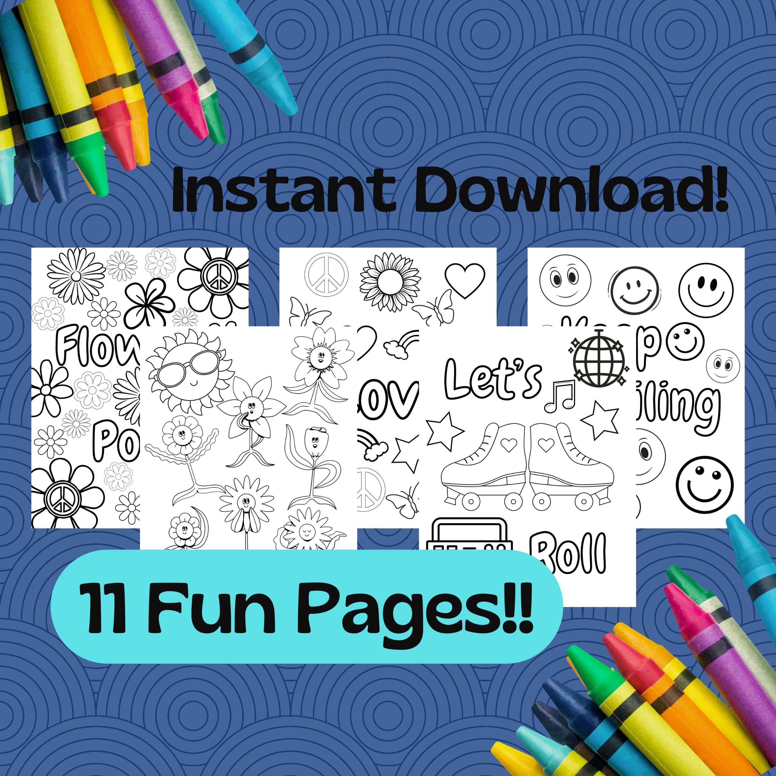 11 Groovy Coloring Pages Printable Coloring Kids Coloring - Etsy