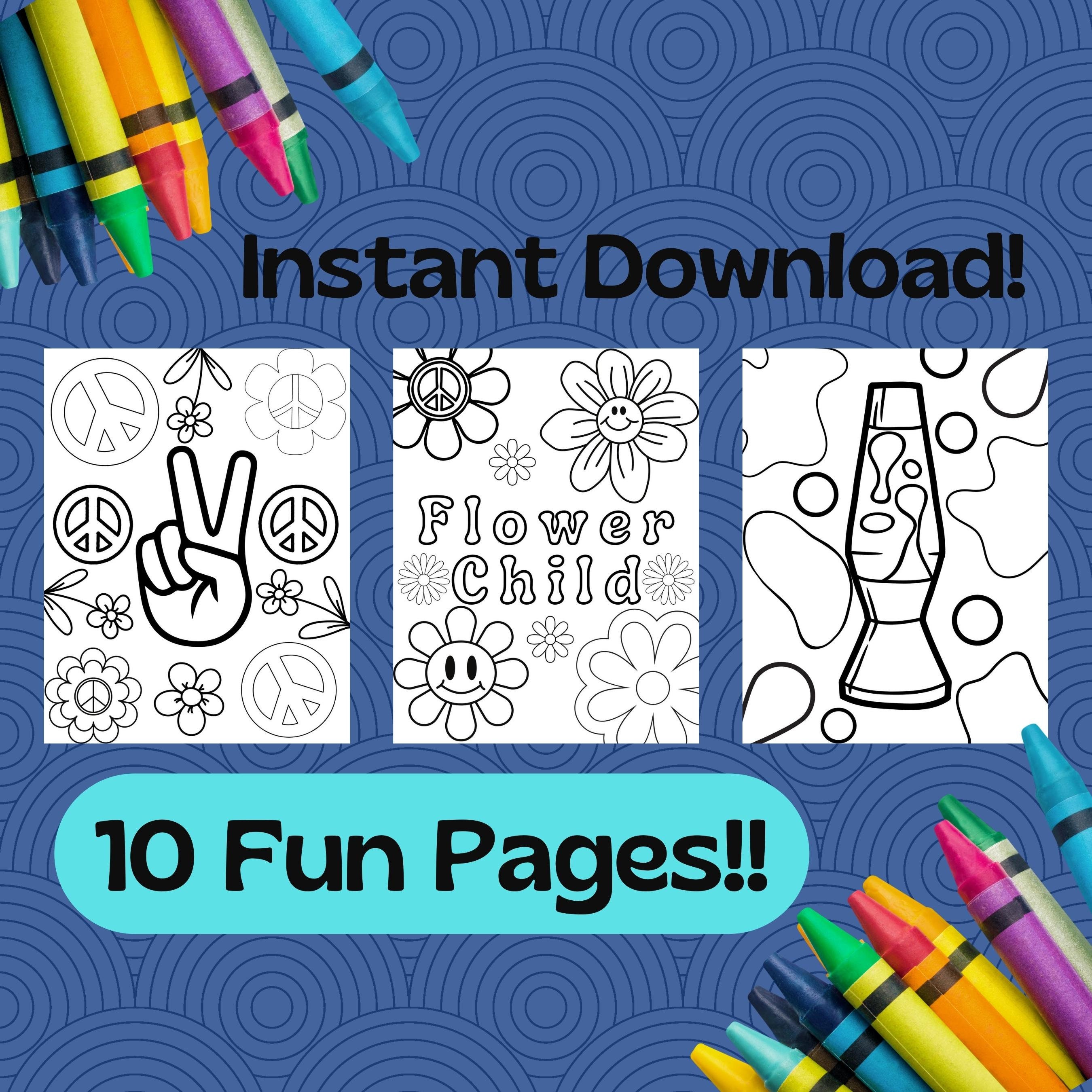 Volume 2! 10 Retro Groovy Coloring Pages, Printable Coloring, Kids ...