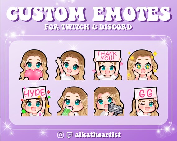 Cute Custom Emotes Emojis for Twitch and Discord / Kawaii / - Etsy ...