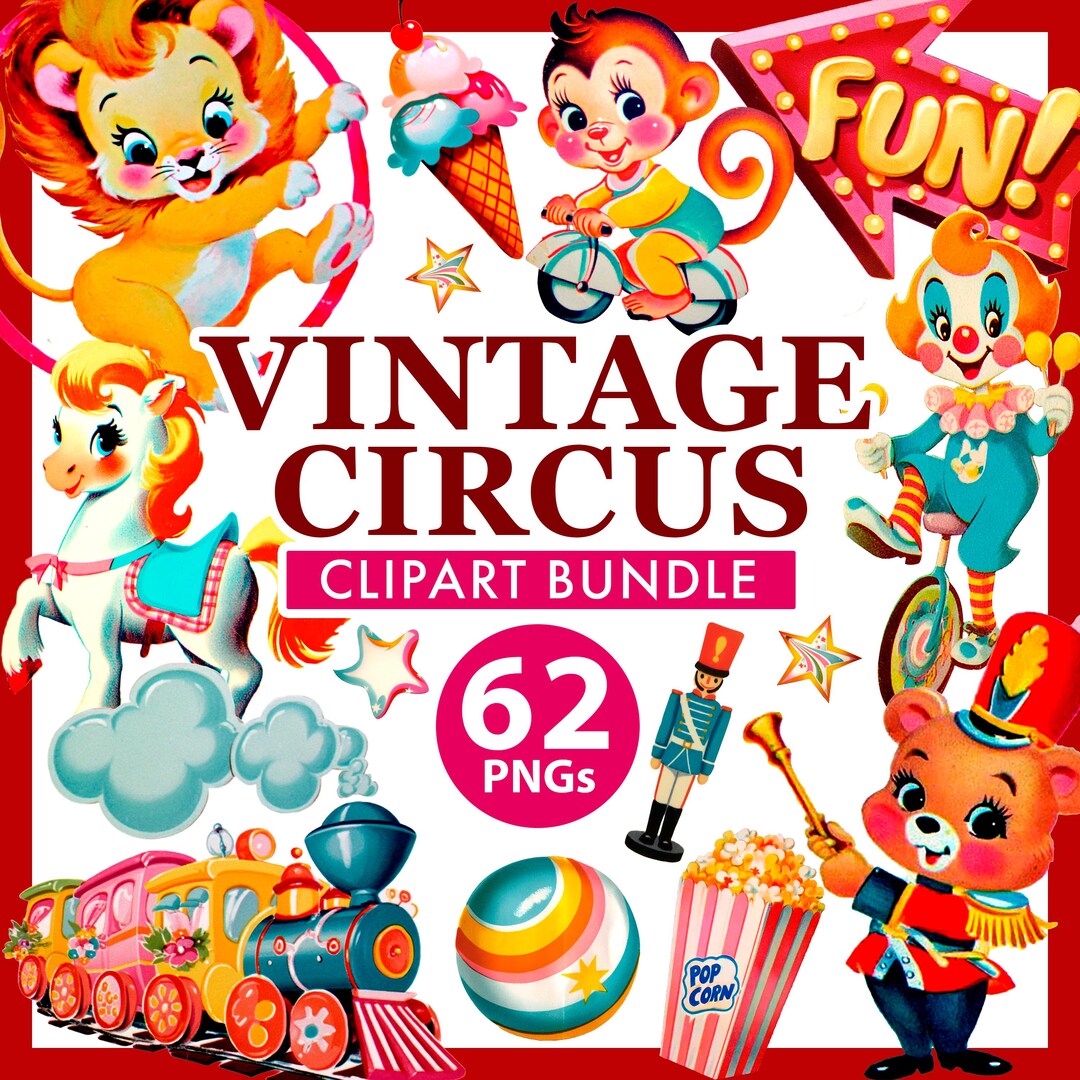 Vintage Circus Clipart Bundle, Retro Nursery Animals (PNG, 300 DPI) - Etsy