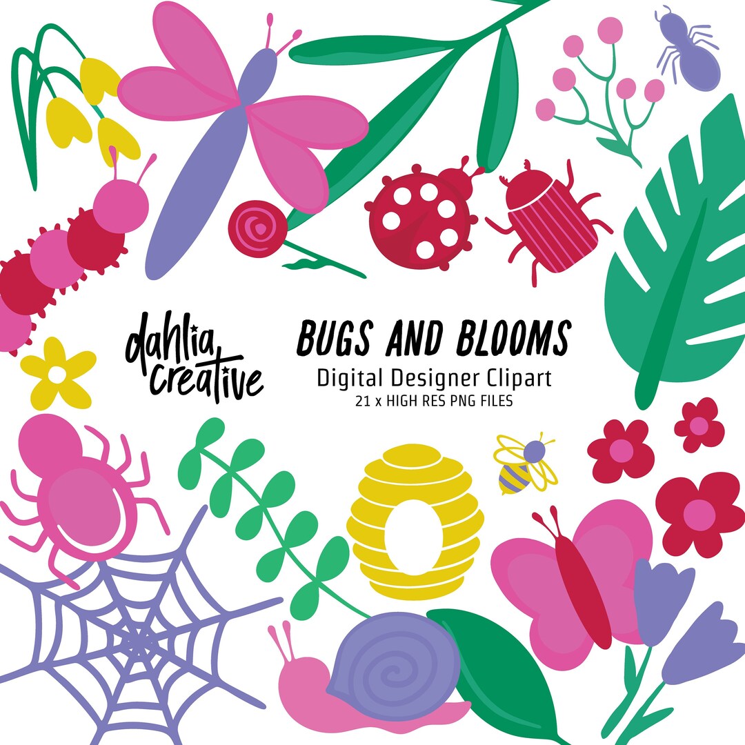 Bugs and Blooms - Clipart - PNG - Digital Download - Transparent ...
