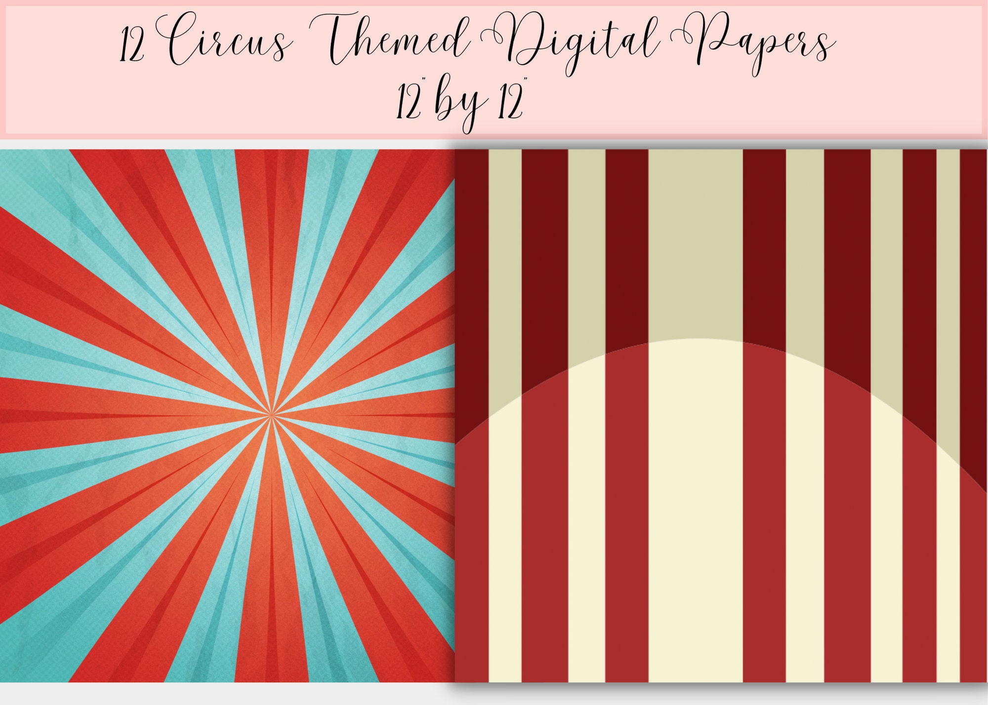Cute Circus Themed Digital Paper Bundle, 12 by 12 Scrapbooking Paper ...