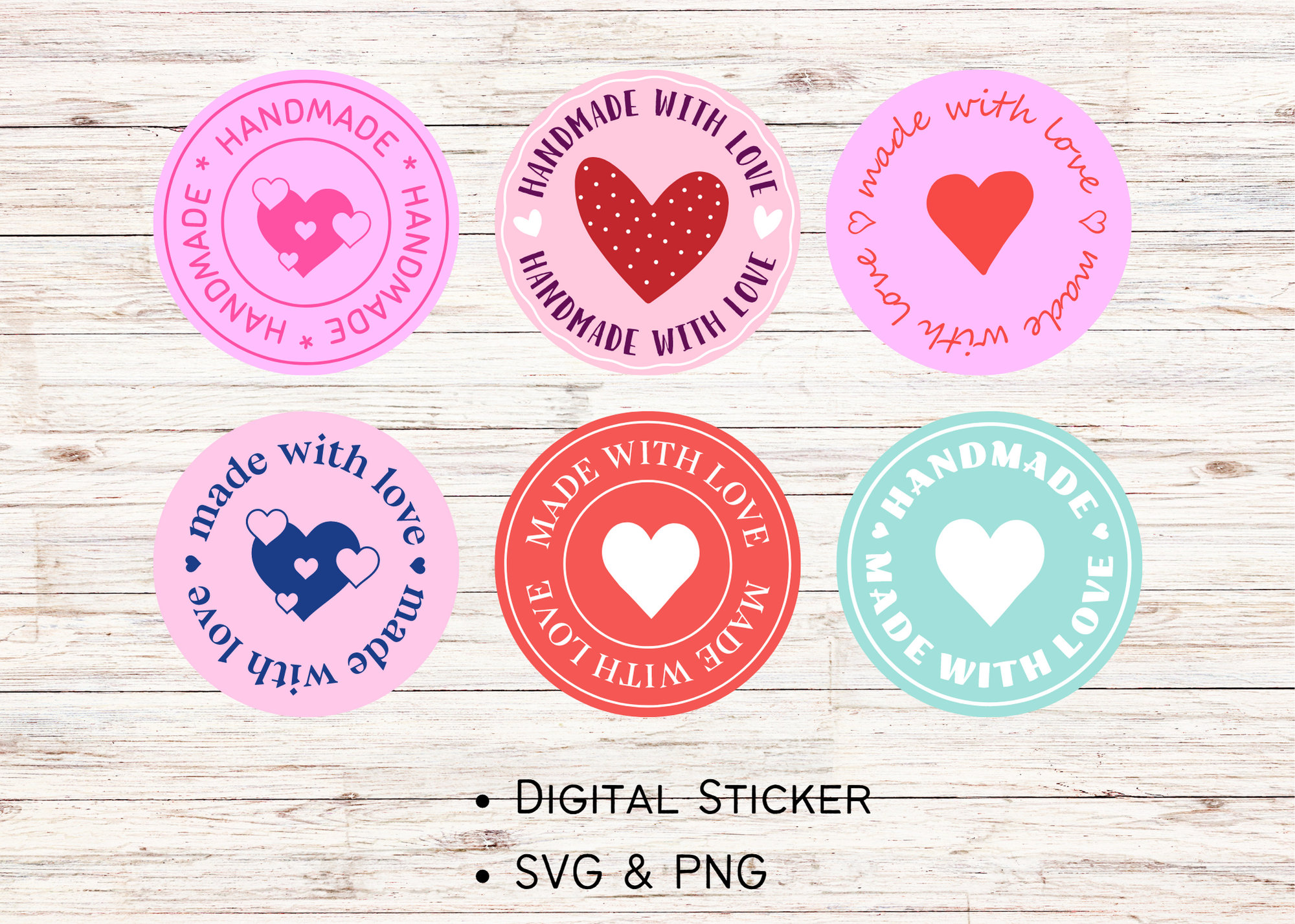 Handmade With Love Sticker Bundle, SVG Digital Download, Stickers for ...