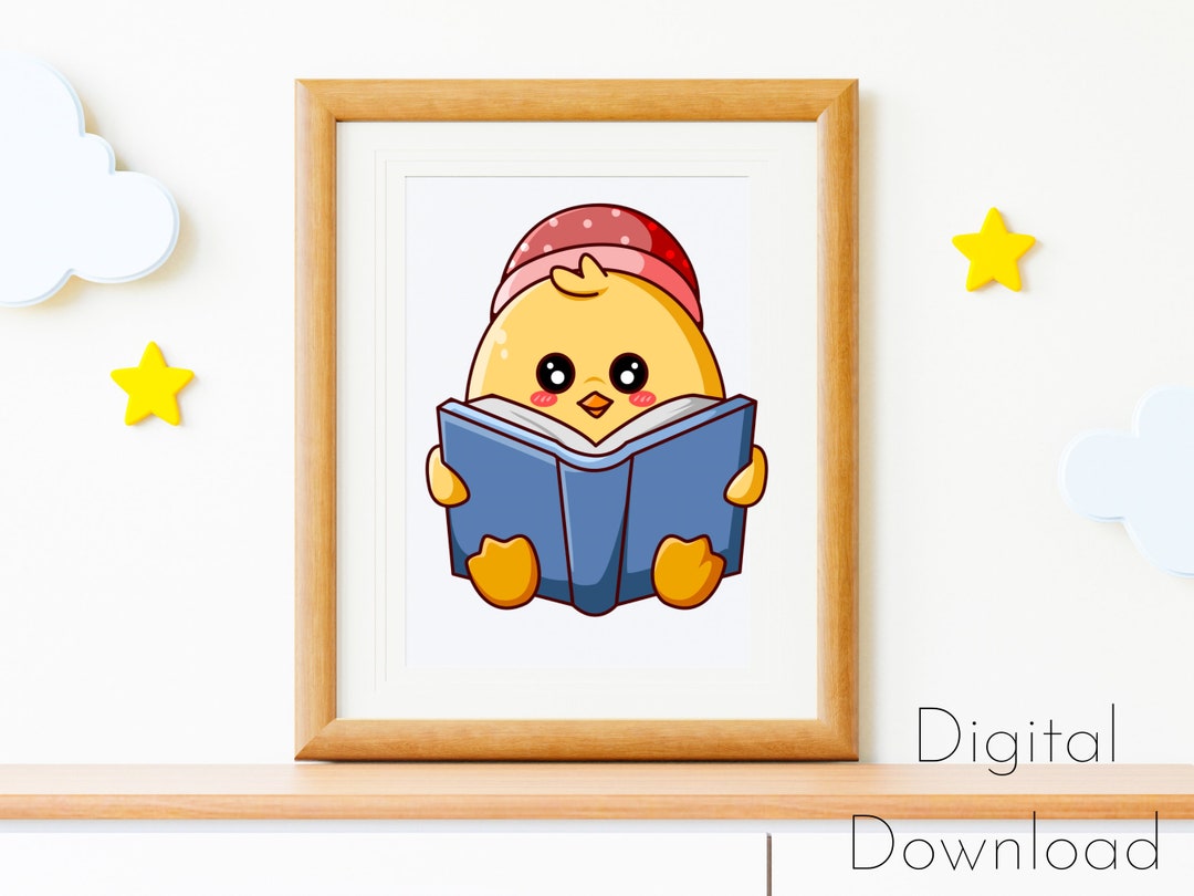 Animals Reading Wall Art, Set of 5 Printable Pdfs, Art for Kid's Room ...