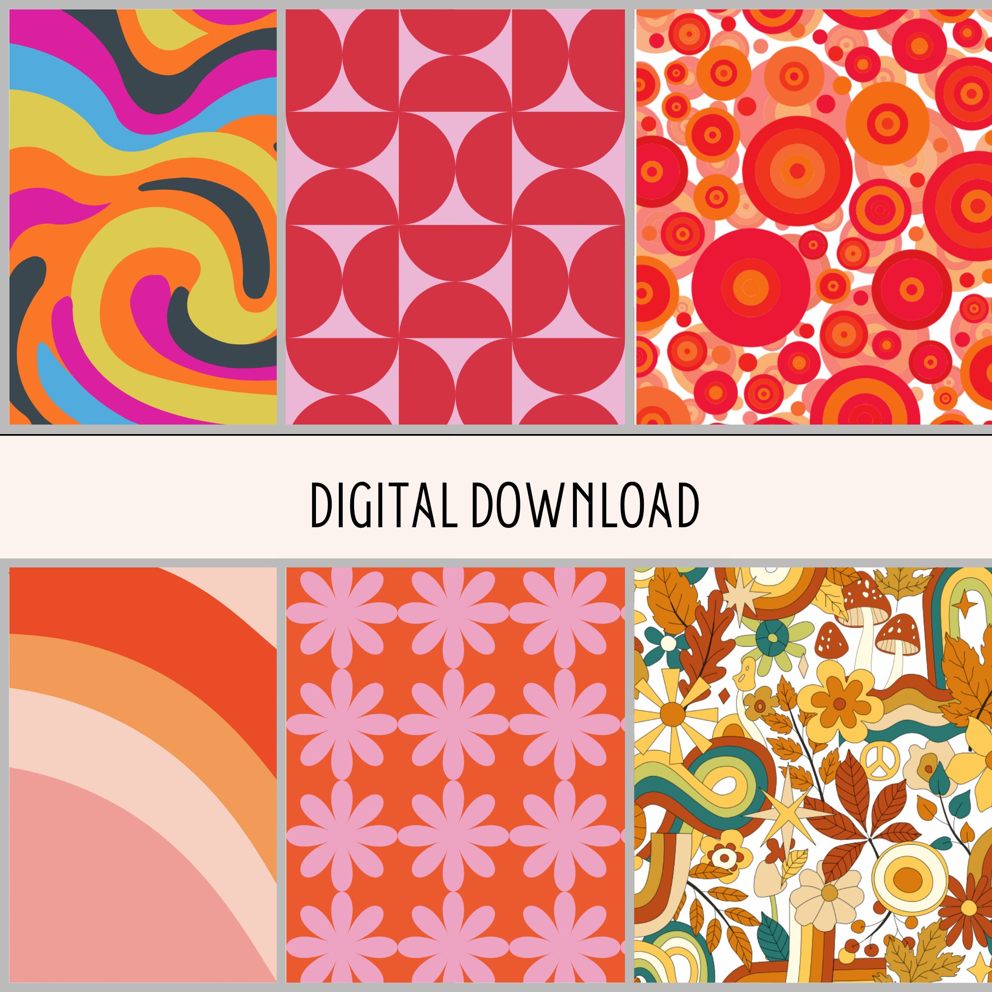 Retro Print Digital Paper Bundle, Background Digital Paper, PNG Paper ...