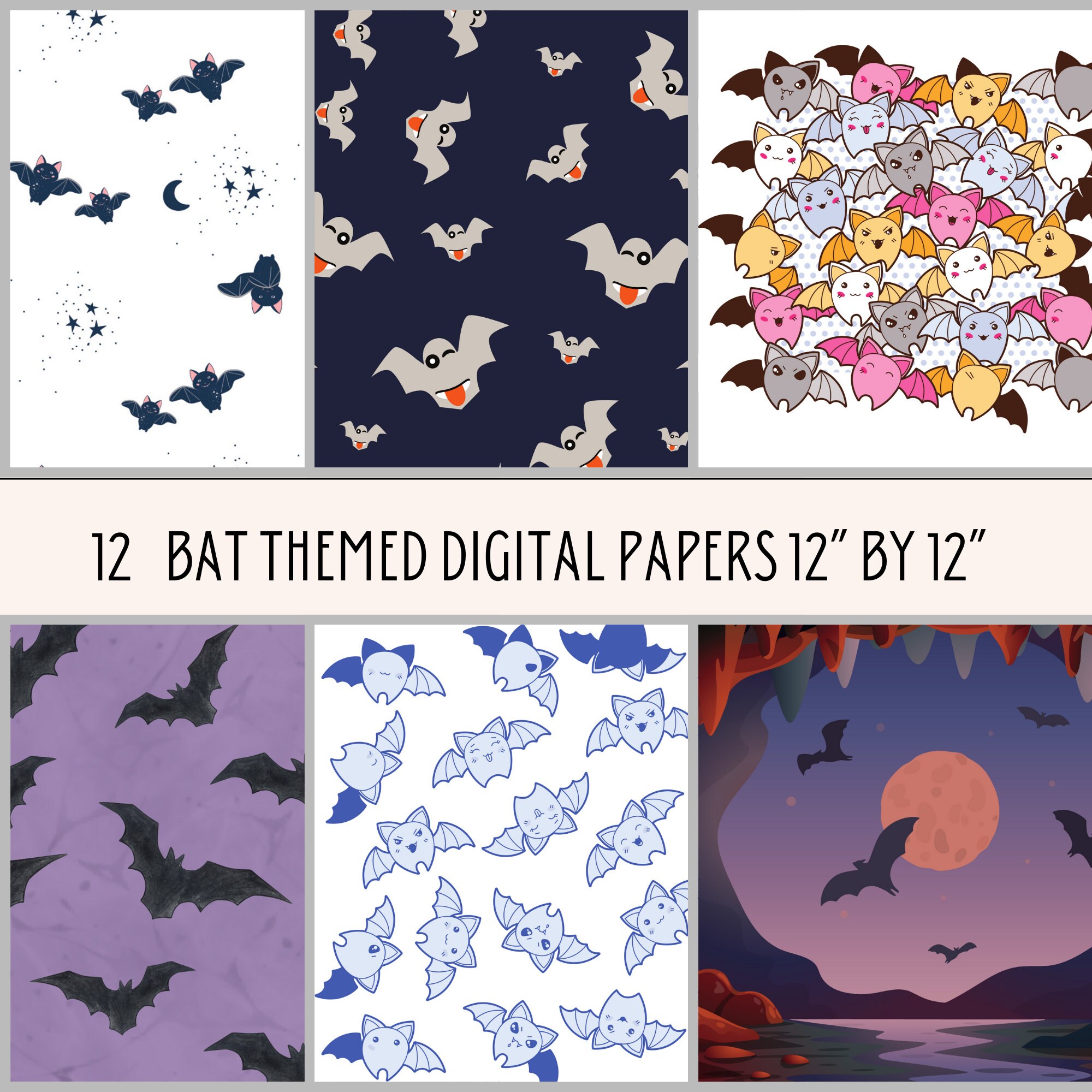 Bat Digital Paper Bundle, Bat Background, Digital Paper, PNG Paper ...