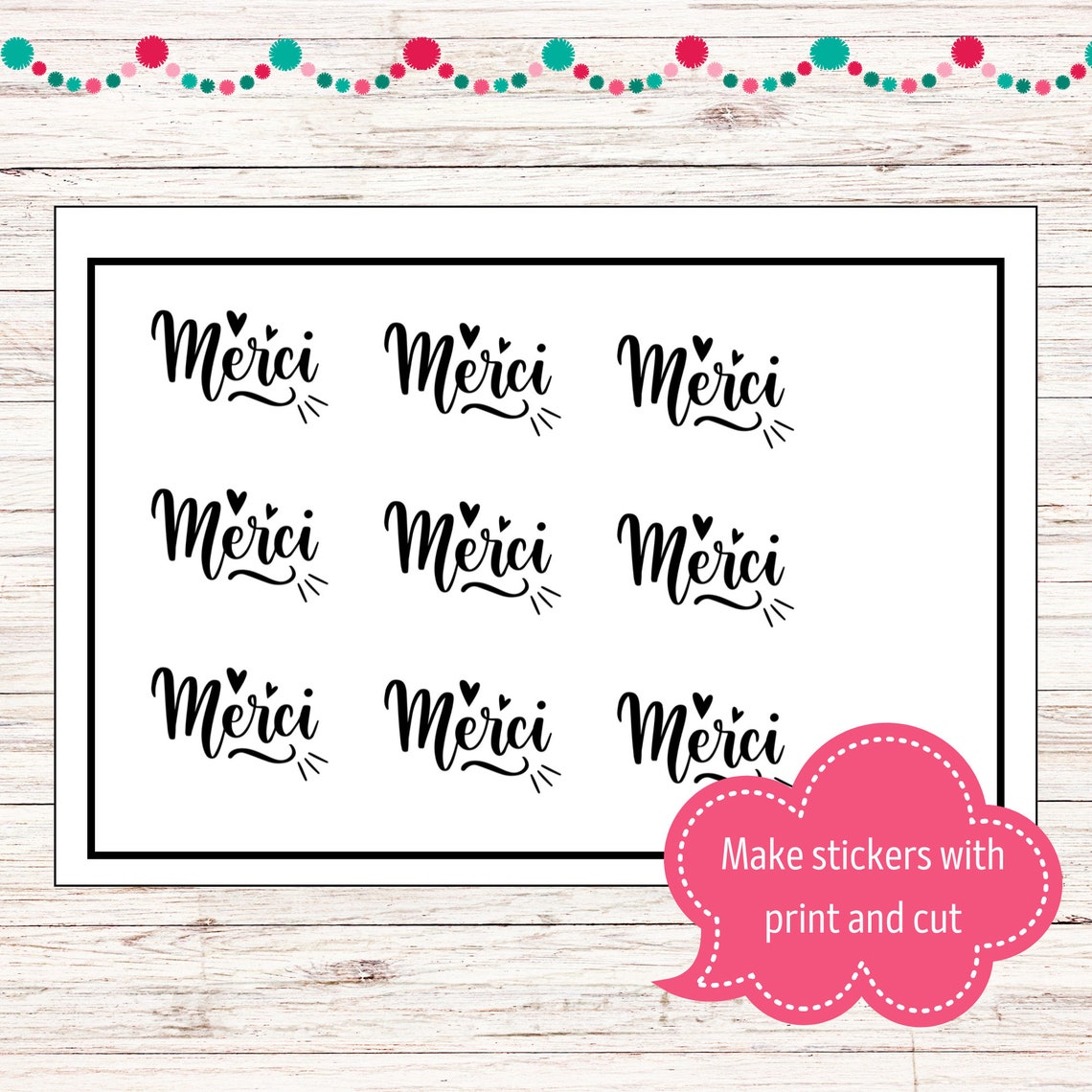 Thank You Sticker SVG Thank You Stickers Merci Sticker - Etsy