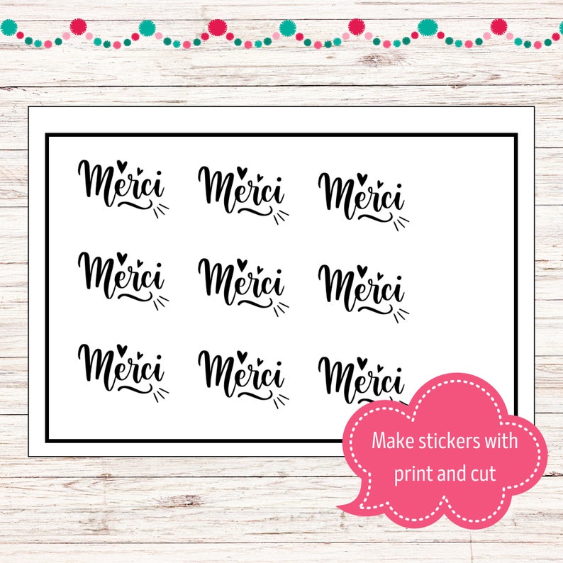Thank You Sticker SVG Thank You Stickers Merci Sticker - Etsy