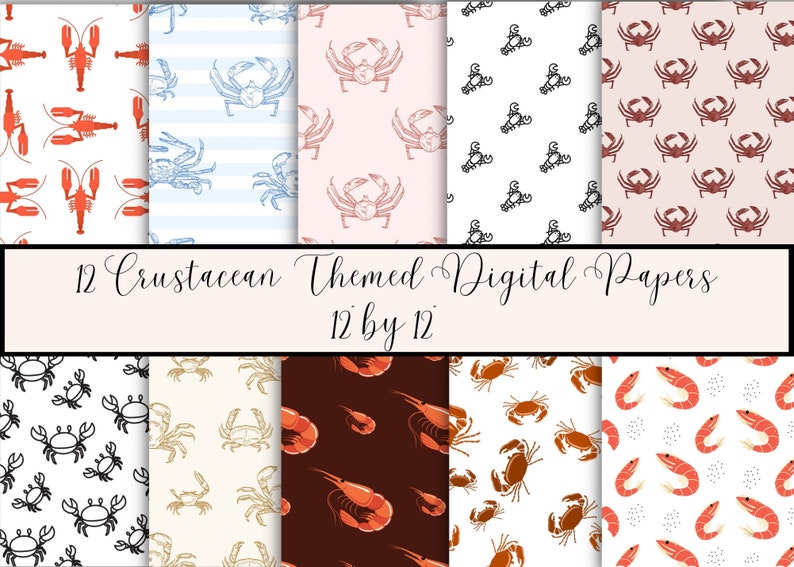 Crustacean Core Digital Paper Bundle, 12 by 12 Scrapbooking Paper ...