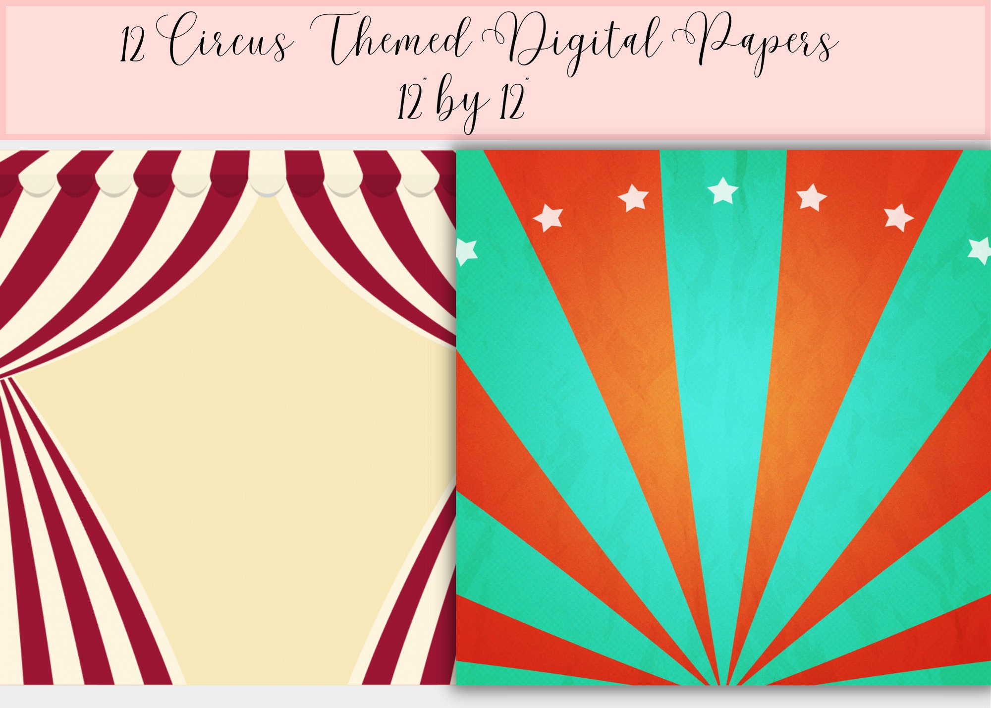 Cute Circus Themed Digital Paper Bundle, 12 by 12 Scrapbooking Paper ...