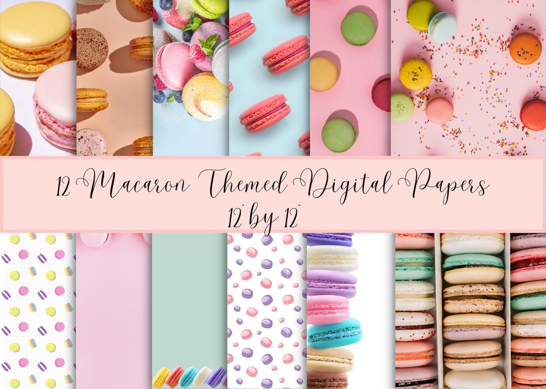Cute Macaron Themed Digital Paper, 12 by 12 Scrapbooking Paper, Instant ...