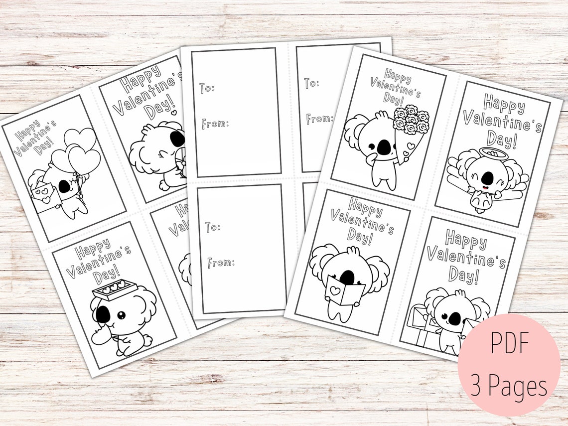 Koala Valentine Cards for Kids, Kids Valentine Cards, Animal Valentine ...