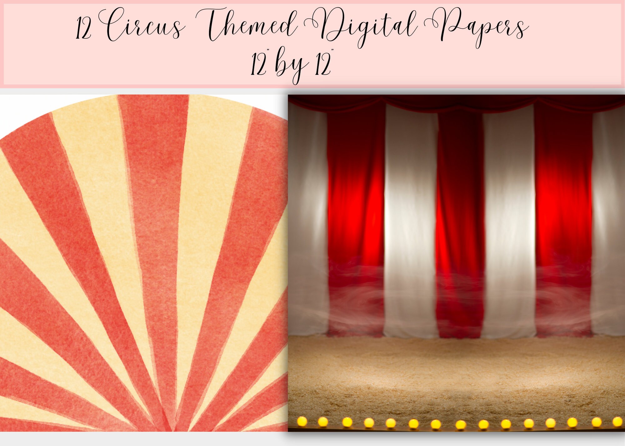 Cute Circus Themed Digital Paper Bundle, 12 by 12 Scrapbooking Paper ...