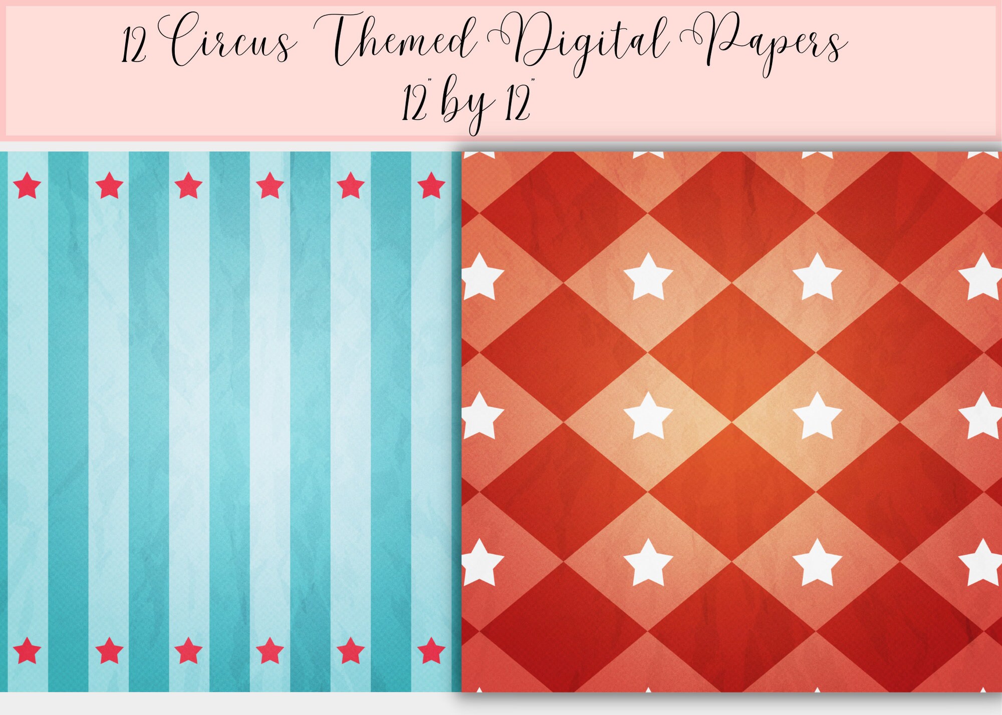 Cute Circus Themed Digital Paper Bundle, 12 by 12 Scrapbooking Paper ...