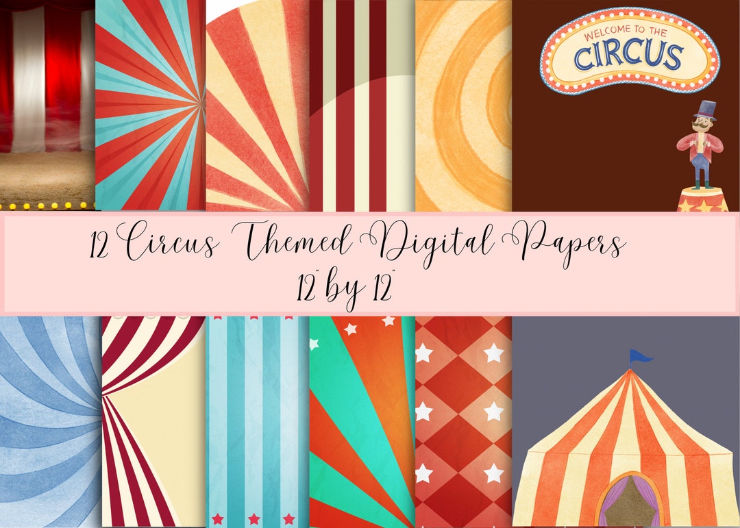 Cute Circus Themed Digital Paper Bundle, 12 by 12 Scrapbooking Paper ...