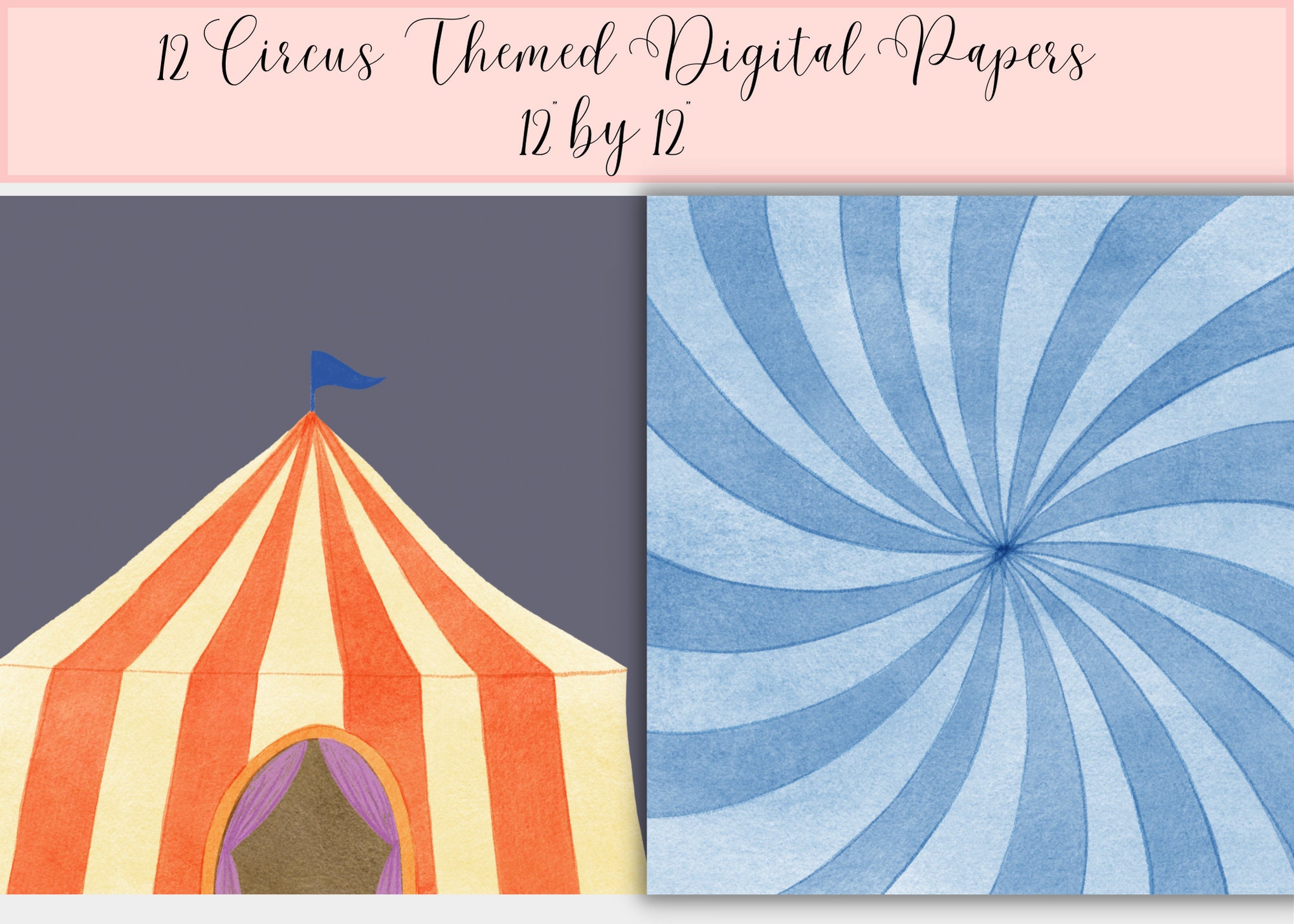 Cute Circus Themed Digital Paper Bundle, 12 by 12 Scrapbooking Paper ...