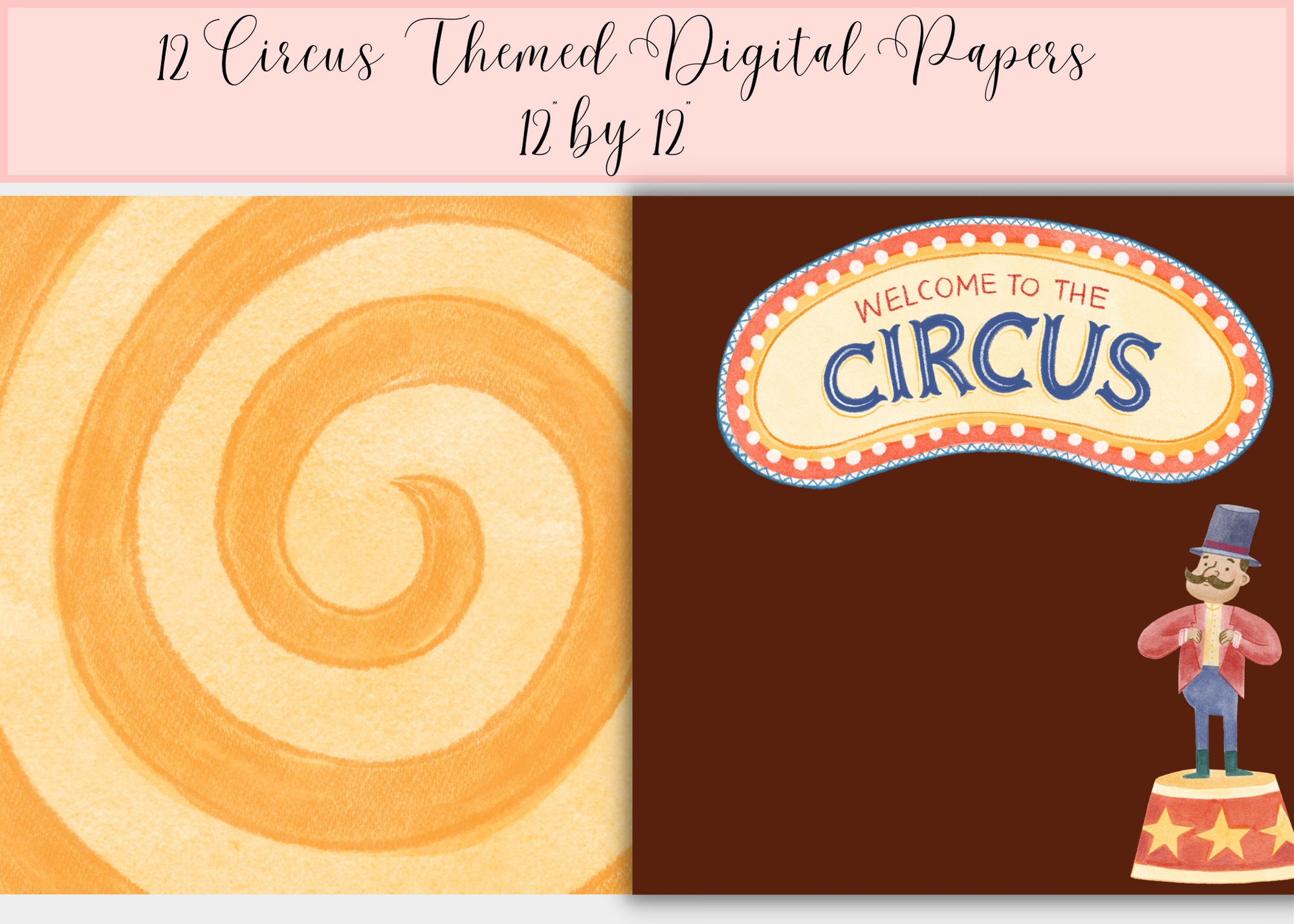 Cute Circus Themed Digital Paper Bundle, 12 by 12 Scrapbooking Paper ...