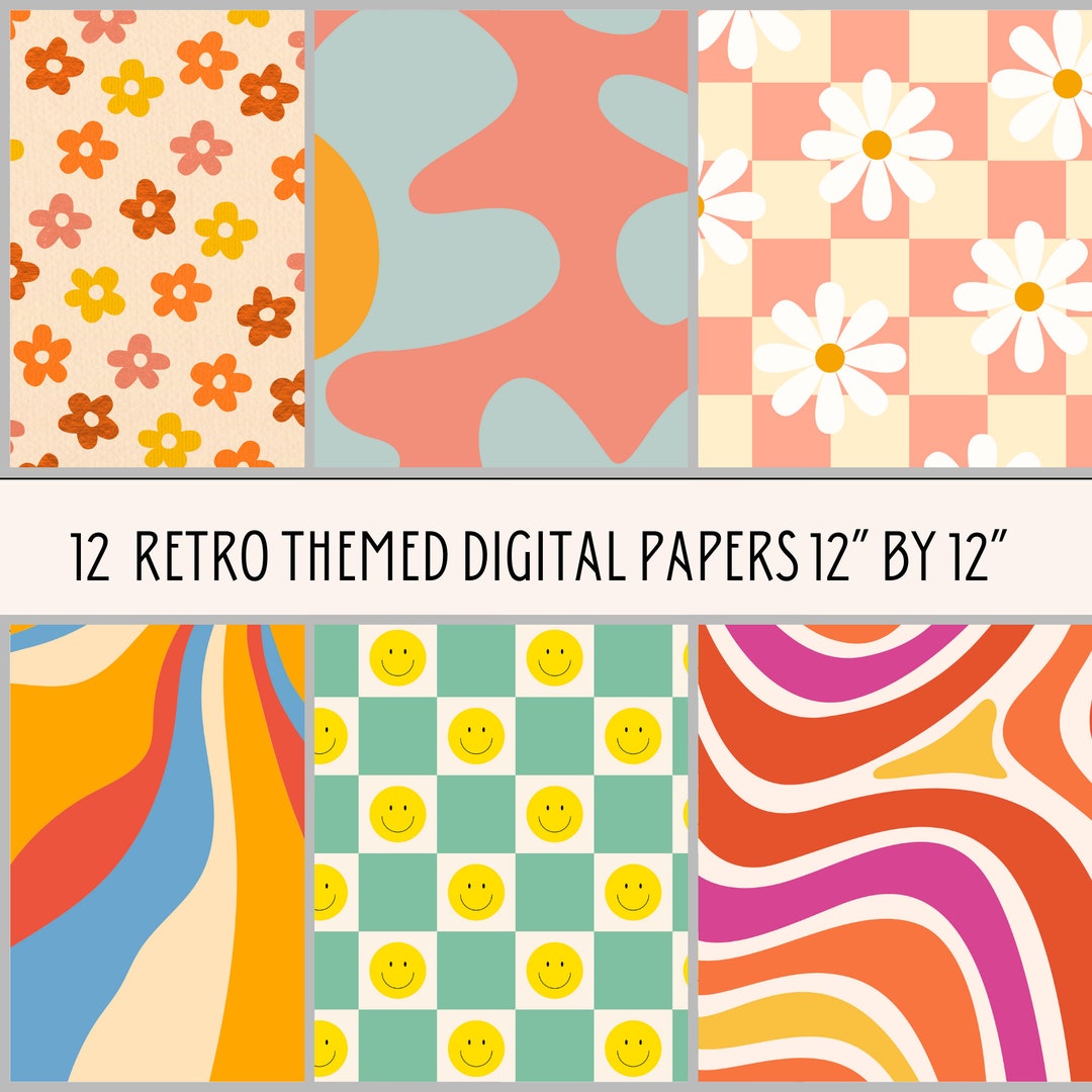 Retro Print Digital Paper Bundle, Background Digital Paper, PNG Paper ...