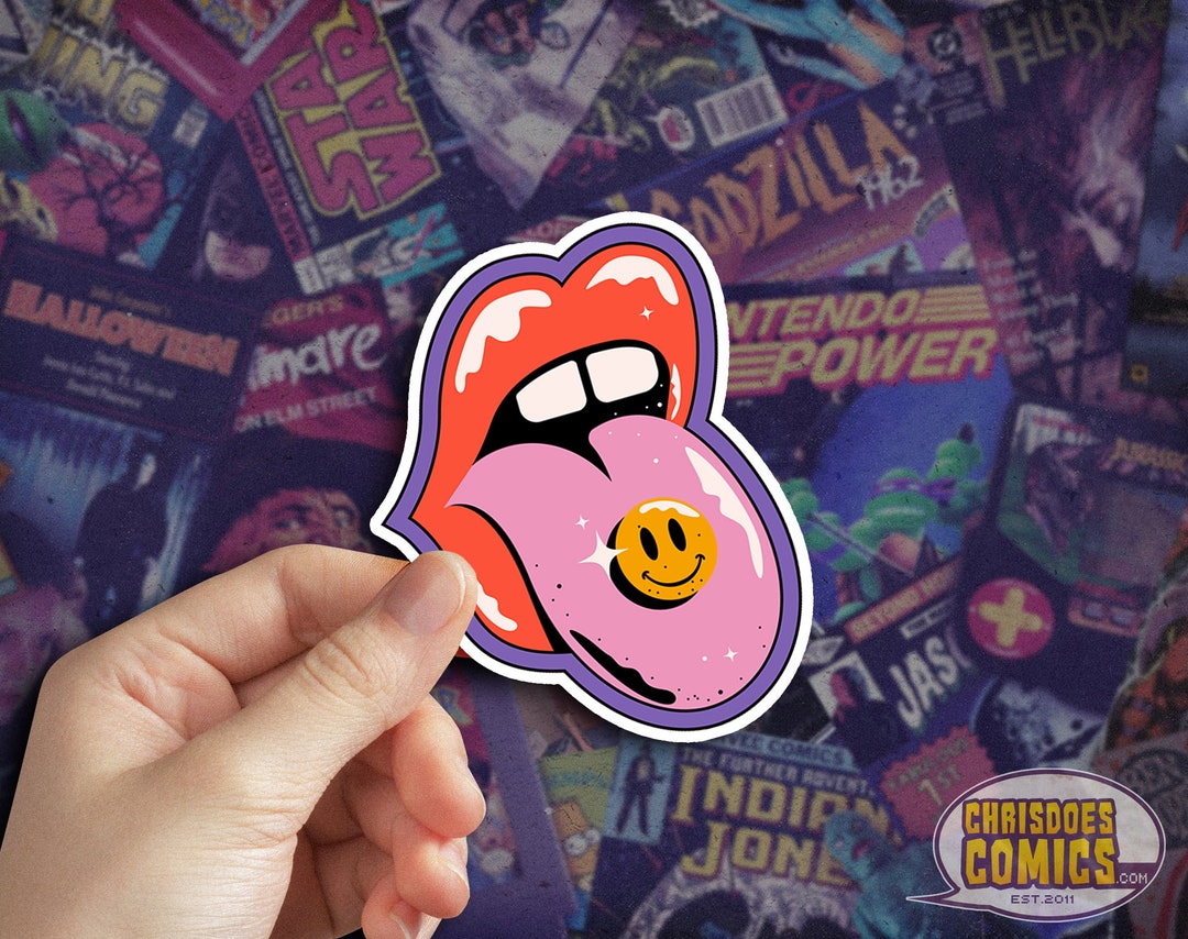 Y2K Lips Tongue Smiley Face Vinyl Sticker: Retro Groovy Decal - Etsy