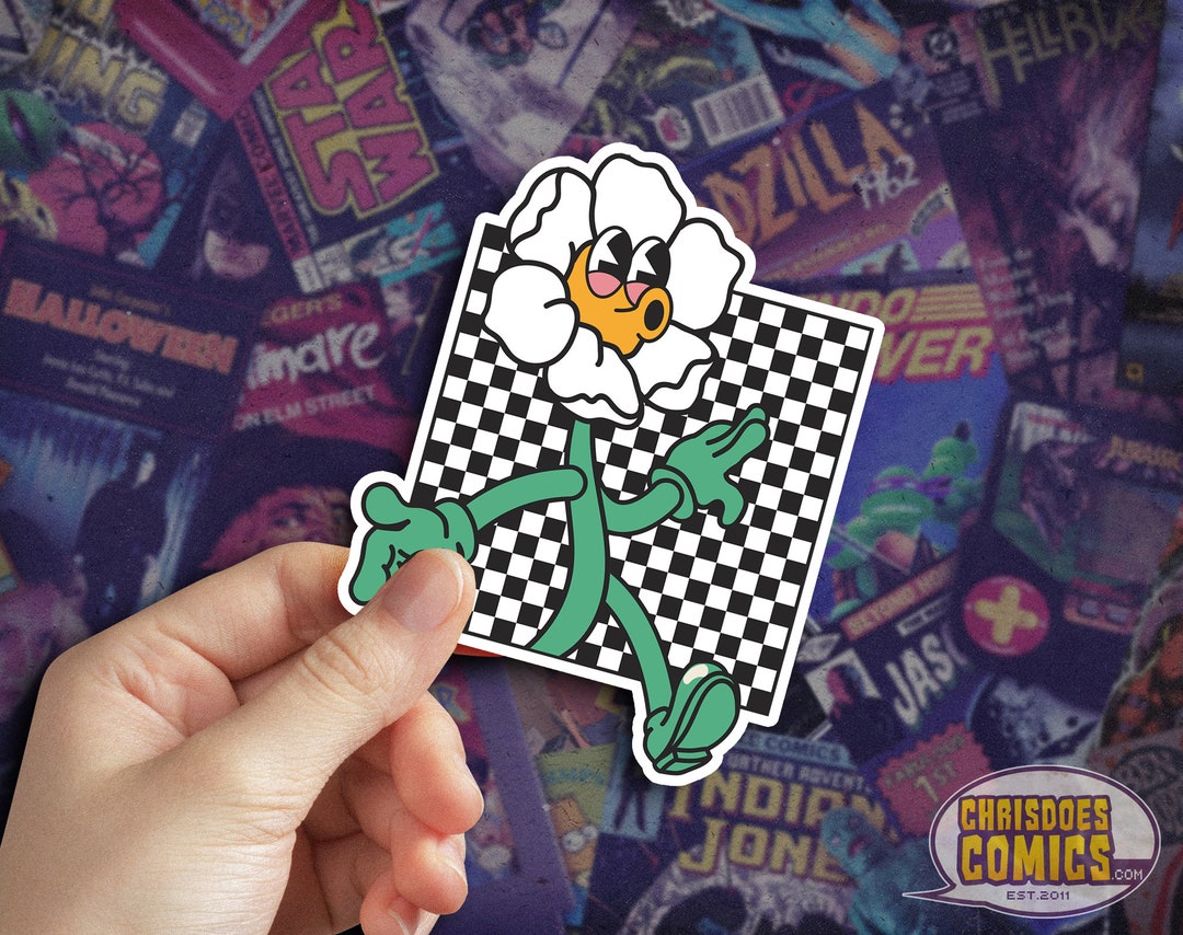 Cute Checker Flower Guy Vinyl Decal Sticker Retro Vintage Classic ...
