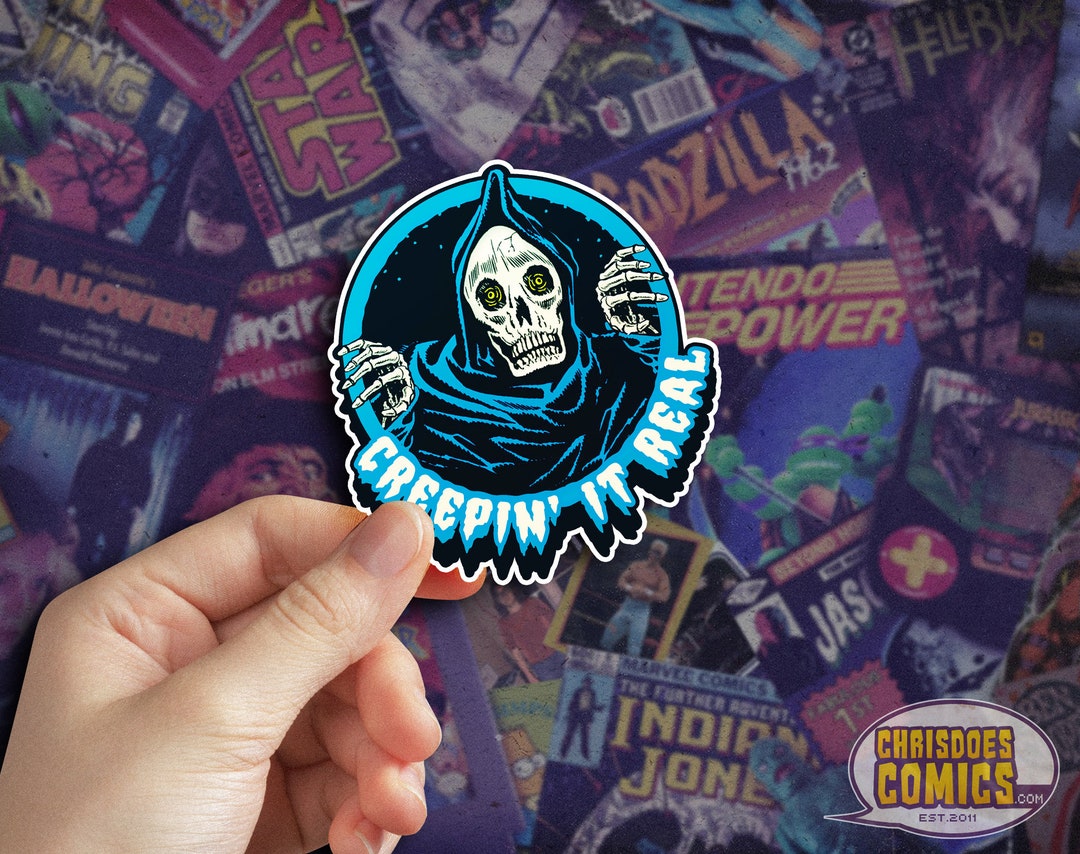 Grim Reaper Skeleton Creep Creepin' It Real Funny Retro Ghoul Halloween ...