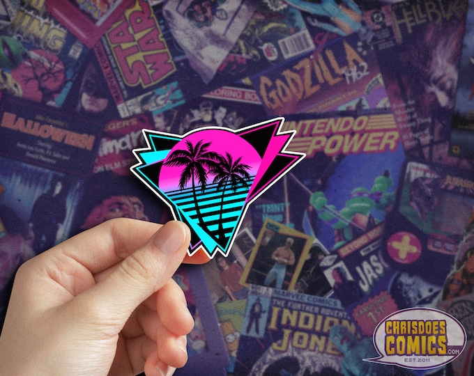 Synthwave Sunset Decal, Vaporwave Vinyl Decal, Retro Bumper Sticker for ...
