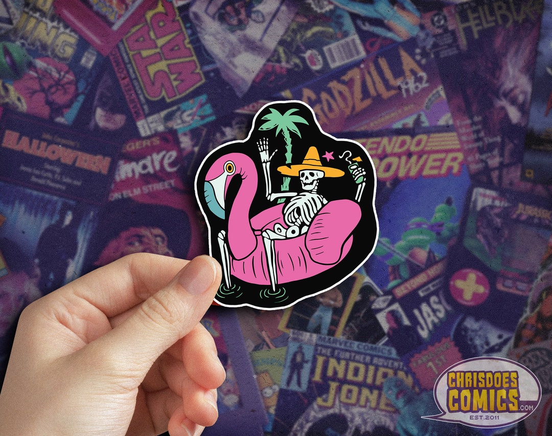 Pool Party Skeleton Retro Decal Vinyl Sticker Water Bottle Car Laptop ...