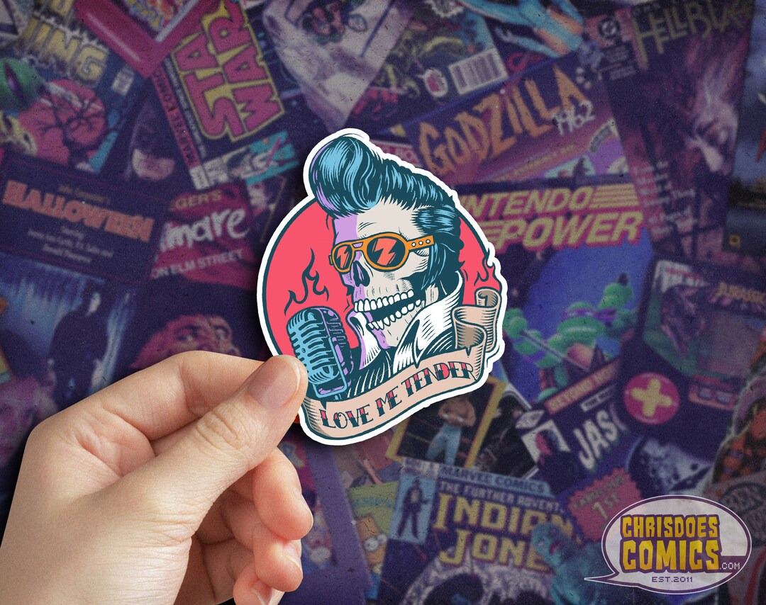 SKELVIS Skeleton Rock and Roll Vinyl Sticker Decal Laptop Car Water ...