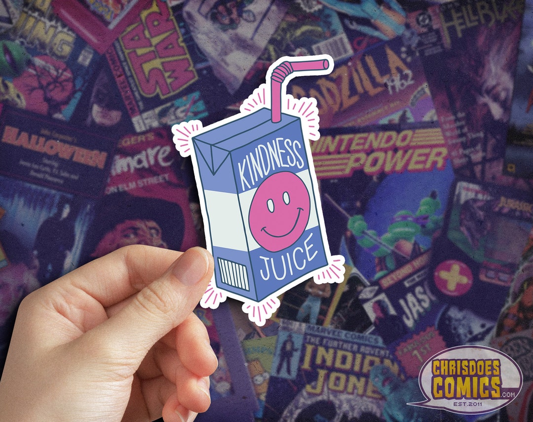 Retro Juice Box Kindness Smiley Face Sticker, Laptop Sticker, Water ...