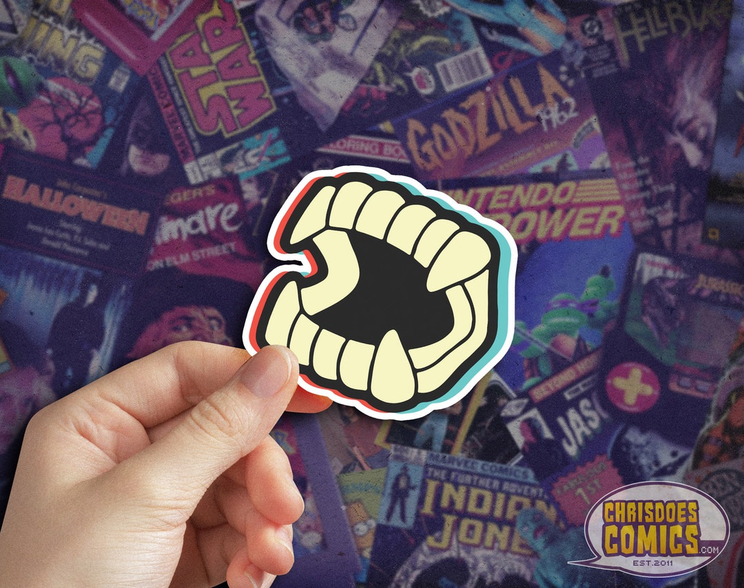 Retro Plastic Vampire Fangs Vinyl Decal Sticker Halloween Horror ...