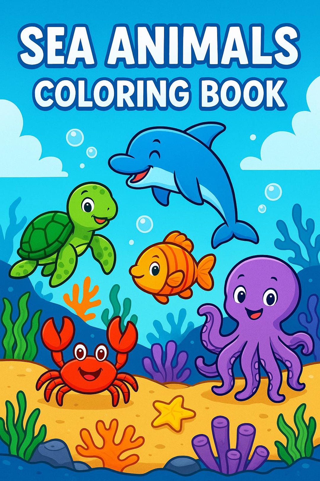 Sea Animals Coloring Book for Kids – 10 Fun Printable Pages – Ocean ...