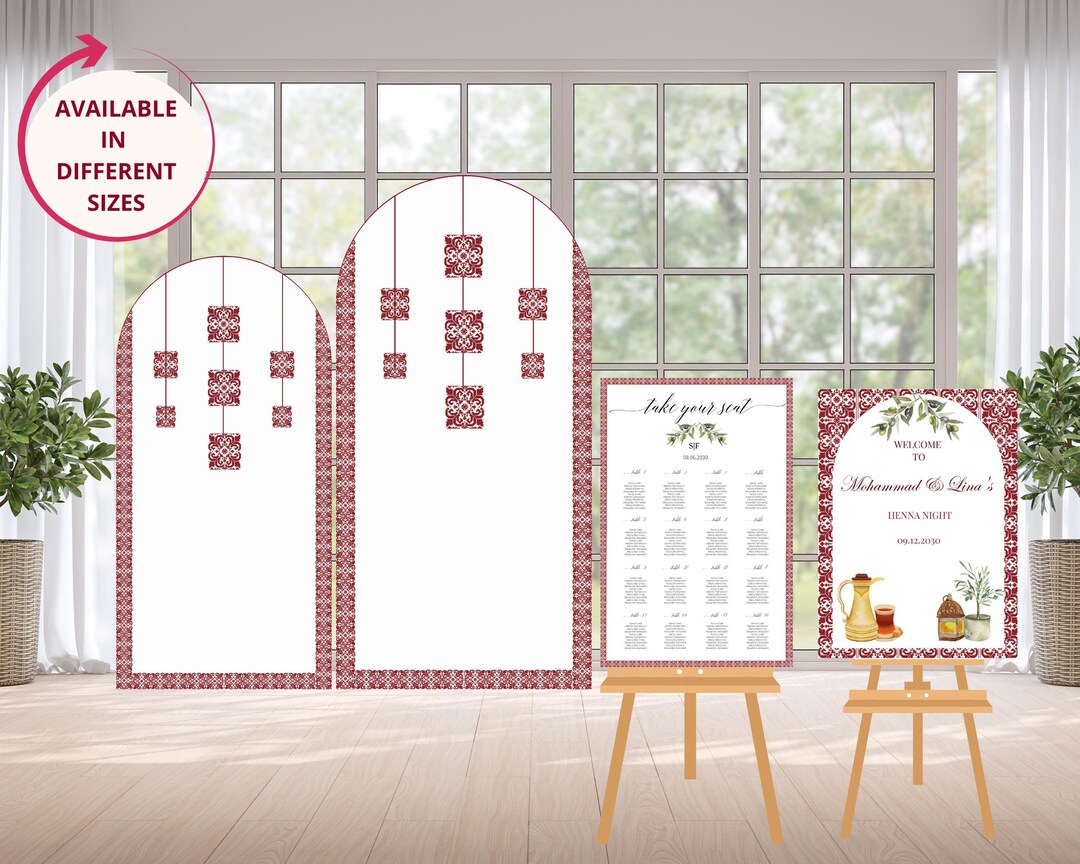 Printable Palestinian Henna Pack: Easel, Matching Arches, Seating Chart ...