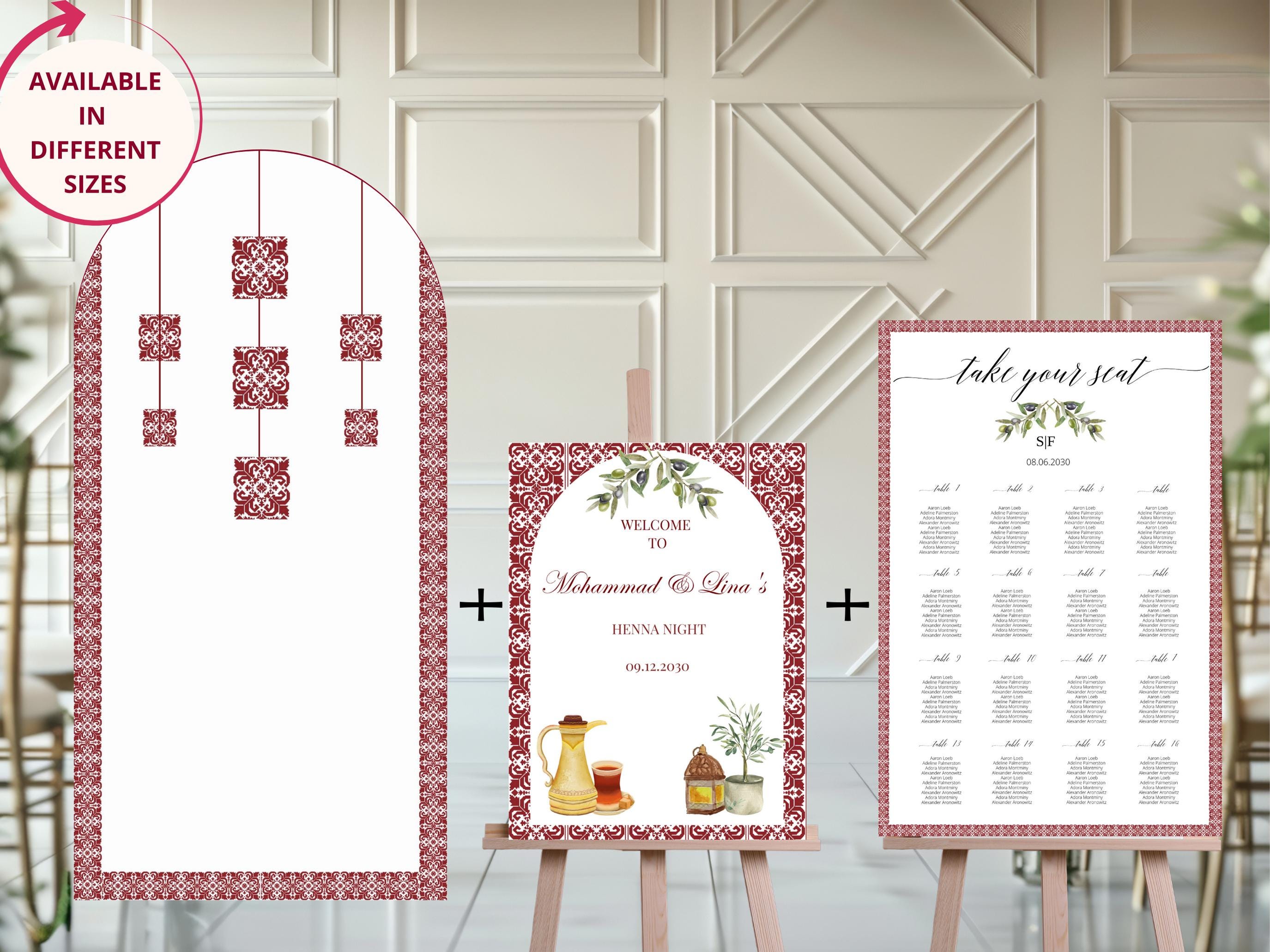 Printable Palestinian Henna Pack: Easel, Matching Arches, Seating Chart ...