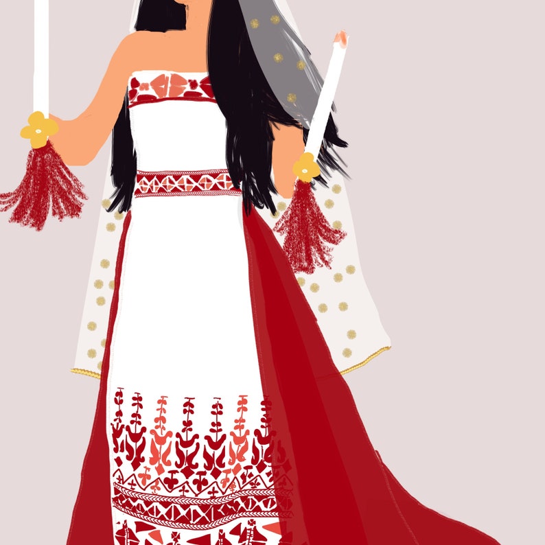 Palestinian Bride Wearing a Modern Thobe and Tatreez Pattern Clipart ...