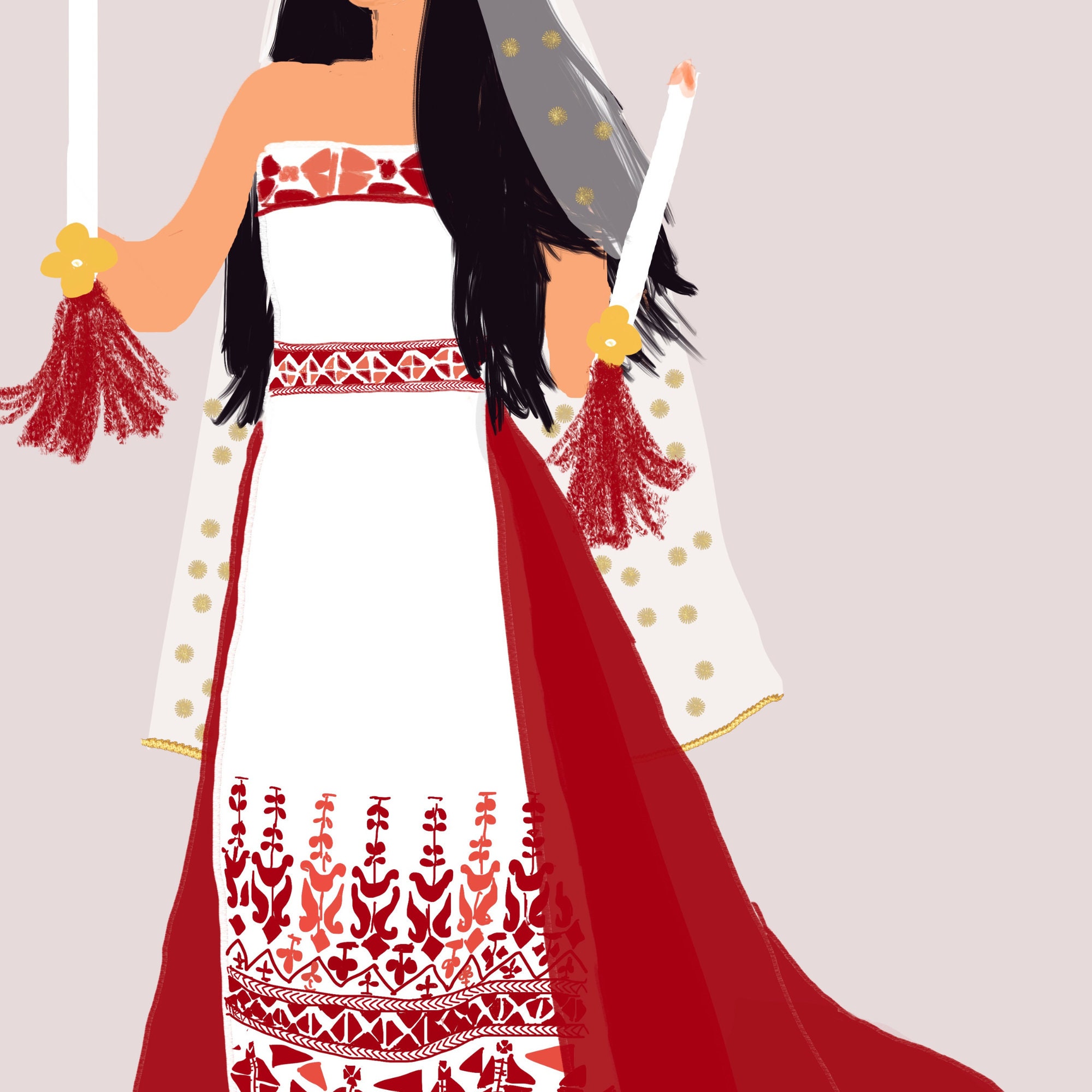 Palestinian Bride Wearing a Modern Thobe and Tatreez Pattern Clipart ...