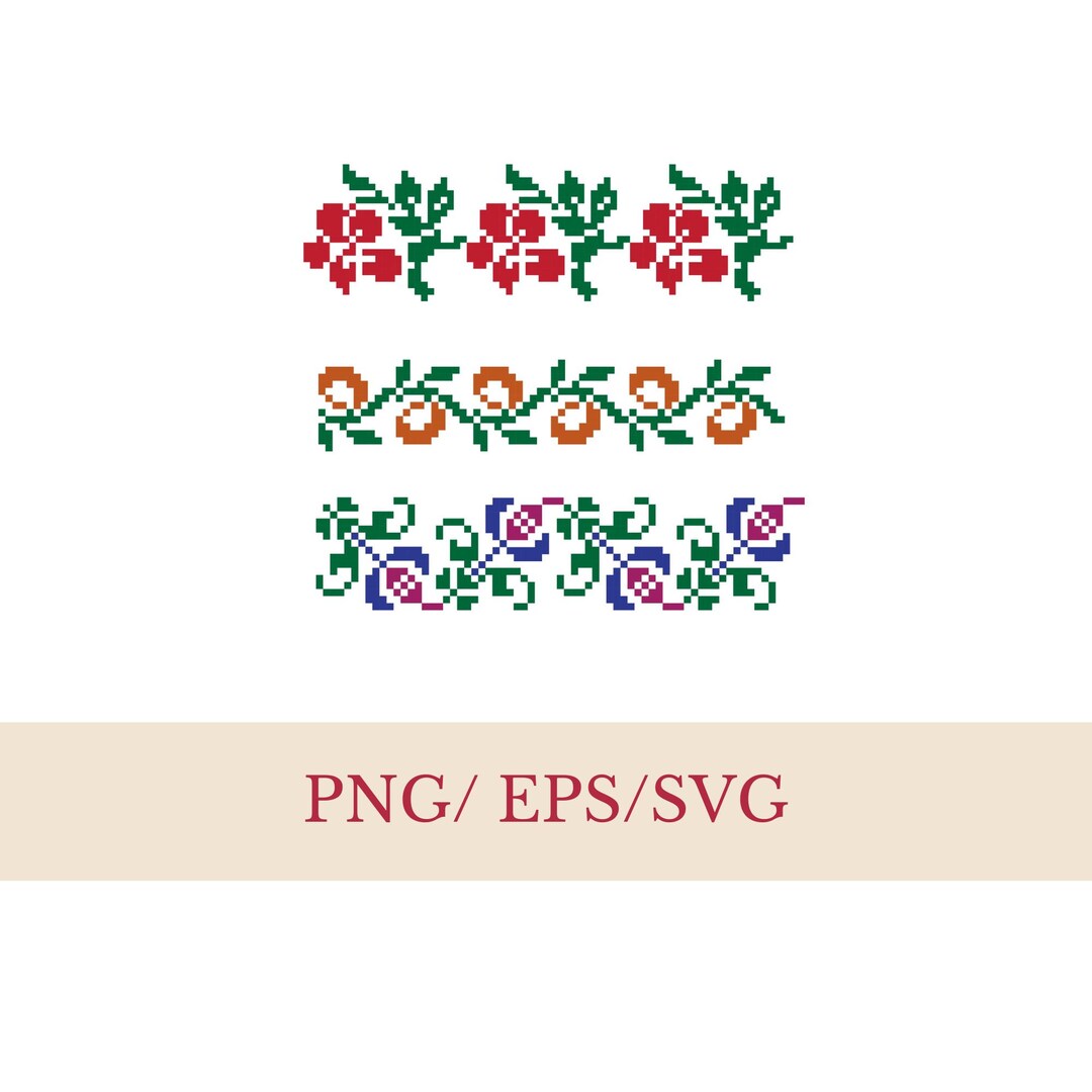 Tatreez Pattern-flowers and Leaves Png, Svg,eps-palestinian Embroidery ...