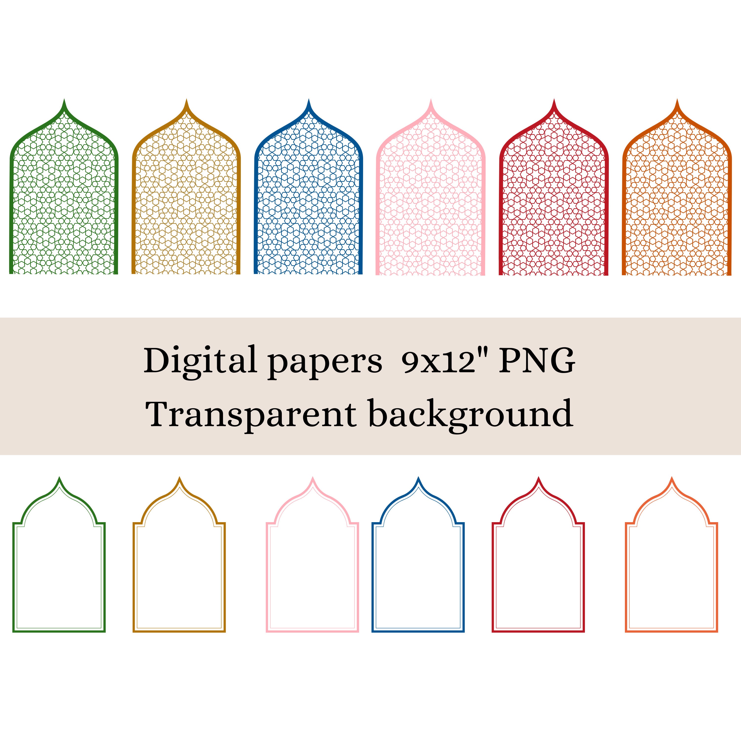 12 Islamic Frames Outline/geometrical Patterns PNG Files With a ...