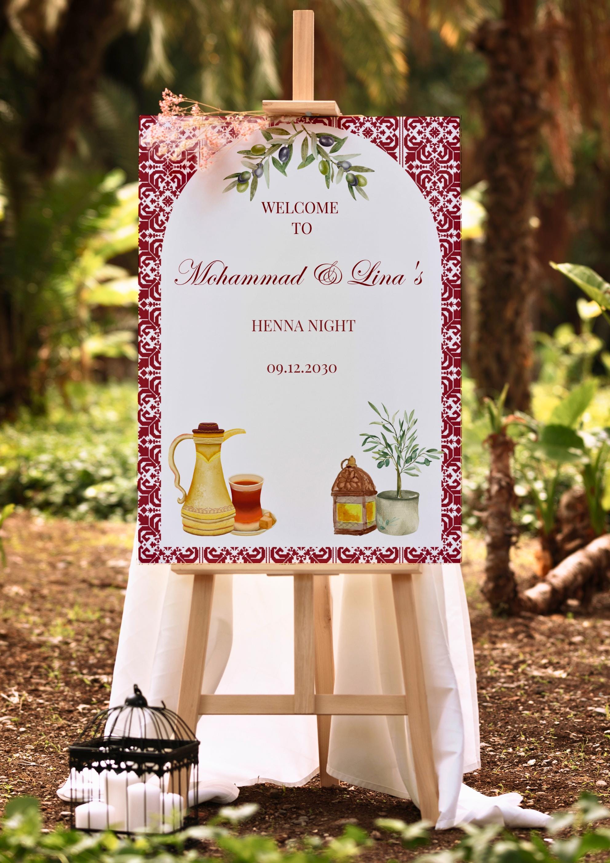 Printable Palestinian Henna Pack: Easel, Matching Arches, Seating Chart ...