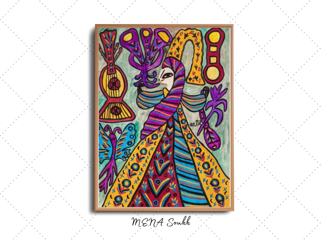 Baya Mahieddine Composition Femme, Oiseaux, Luth Unframed Fine Art ...